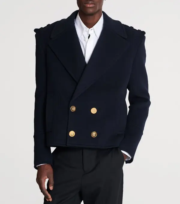 Balmain Virgin Wool-cashmere Reefer Jacket - Navy