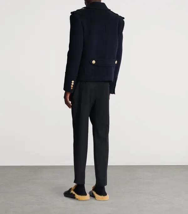 Balmain Virgin Wool-cashmere Reefer Jacket - Navy