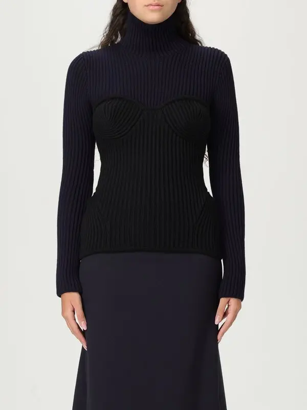 JEAN PAUL GAULTIER Ribbed Knit Sweater With Corset Detail - Blue