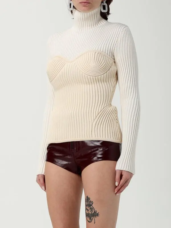 JEAN PAUL GAULTIER Ribbed Knit Sweater With Corset Detail - White