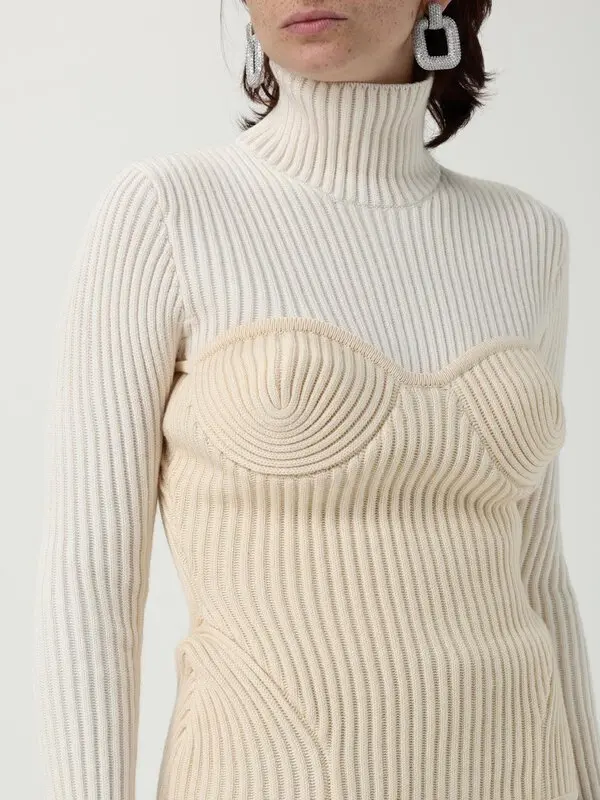 JEAN PAUL GAULTIER Ribbed Knit Sweater With Corset Detail - White