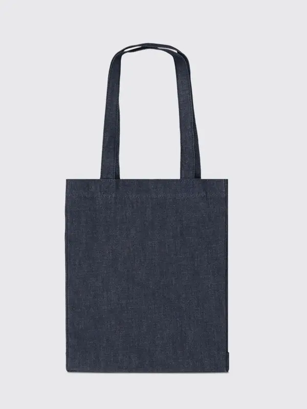 A.p.c. Laure Tote Bag In Cotton Denim With Contrasting Printed Logo - Blue