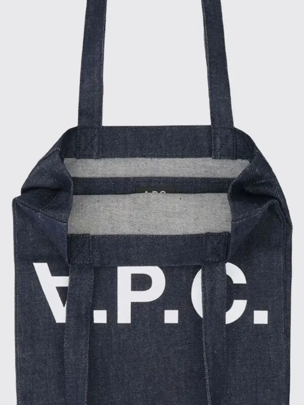 A.p.c. Laure Tote Bag In Cotton Denim With Contrasting Printed Logo - Blue