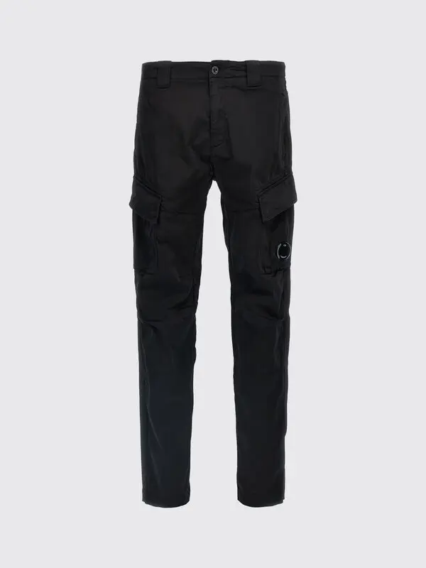 C.P. COMPANY Slim Fit Stretch Cotton Cargo Trousers With Applied Logo - Black