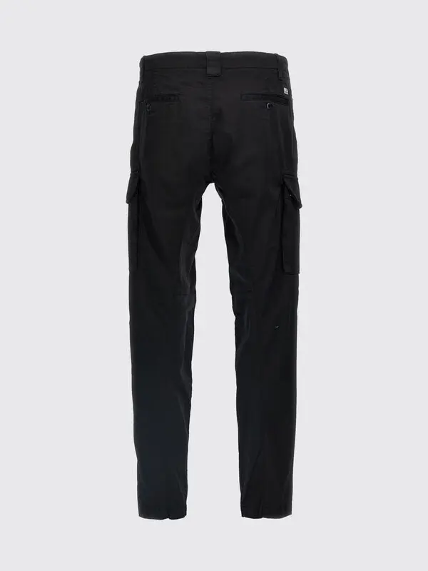 C.P. COMPANY Slim Fit Stretch Cotton Cargo Trousers With Applied Logo - Black