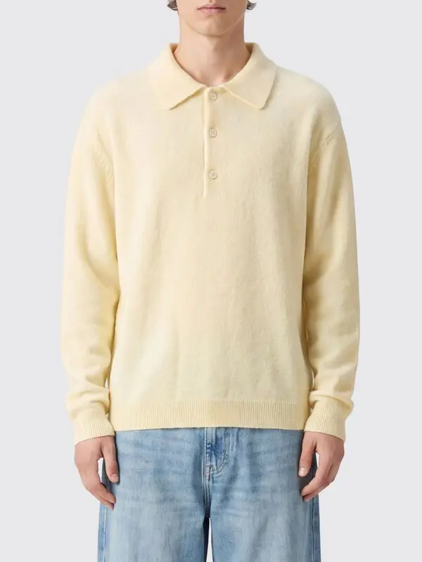 SUNFLOWER Long-sleeved Knitted Polo In Mohair And Alpaca Blend - Beige