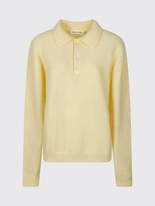 SUNFLOWER Long-sleeved Knitted Polo In Mohair And Alpaca Blend - Beige