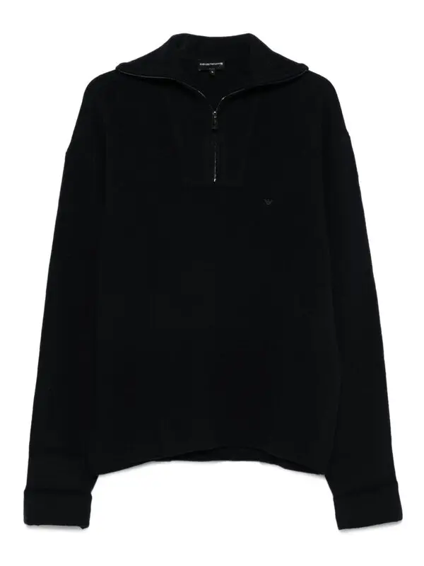Emporio Armani Wool Blend Quarter Zip Jumper - Blue