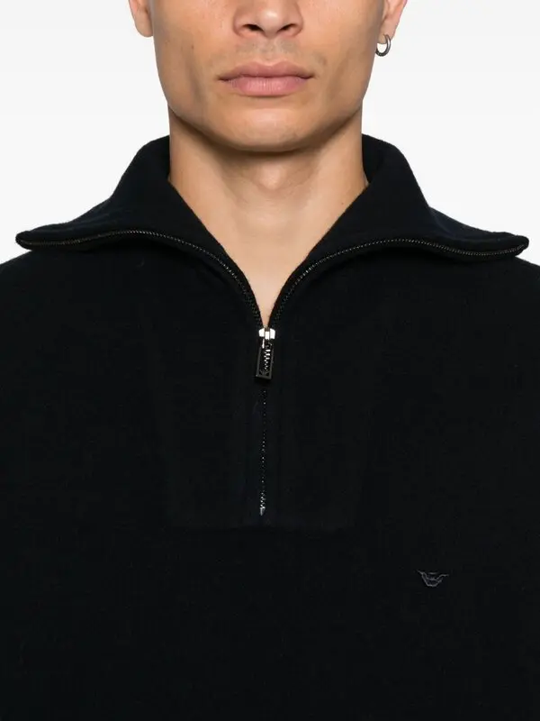 Emporio Armani Wool Blend Quarter Zip Jumper - Blue