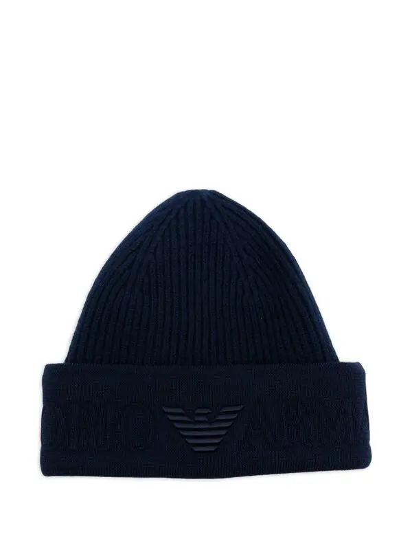 Emporio Armani Logo Wool Beanie - Blue