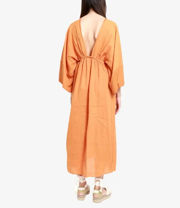 OTTOD'AME Linen Dress With Butterfly Sleeves