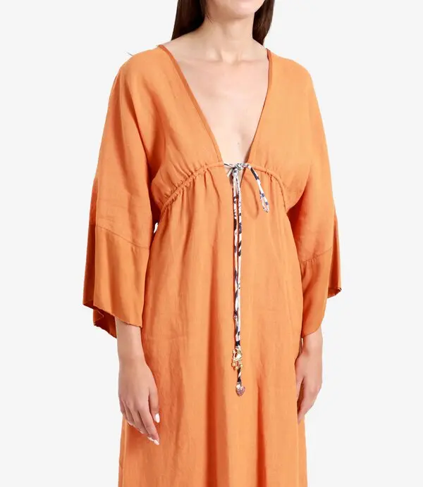 OTTOD'AME Linen Dress With Butterfly Sleeves
