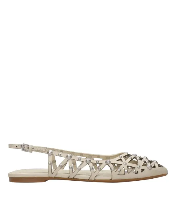 Ash Leather Appliqué Studded Flats - Ivory