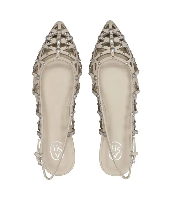 Ash Leather Appliqué Studded Flats - Ivory