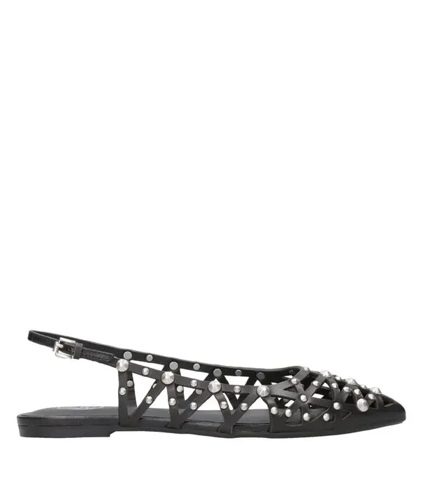 Ash Studded Leather Flats - Black