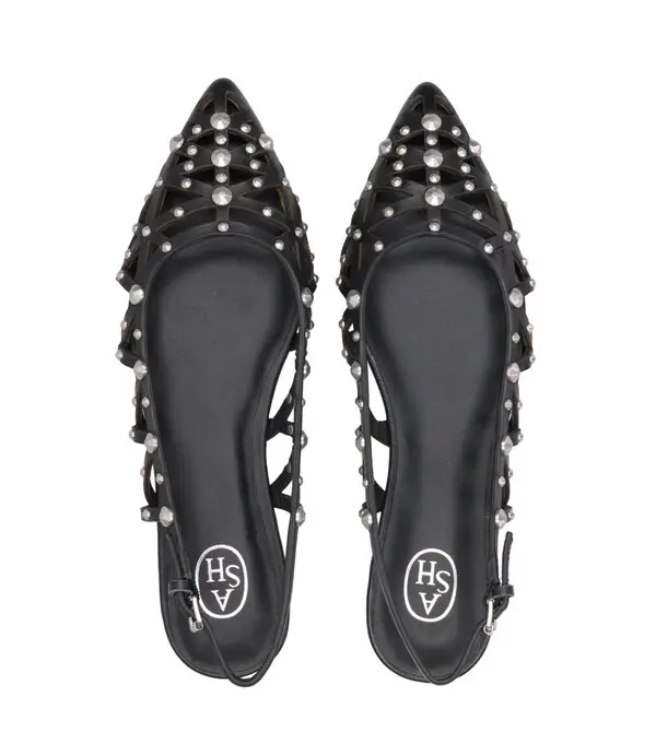 Ash Studded Leather Flats - Black