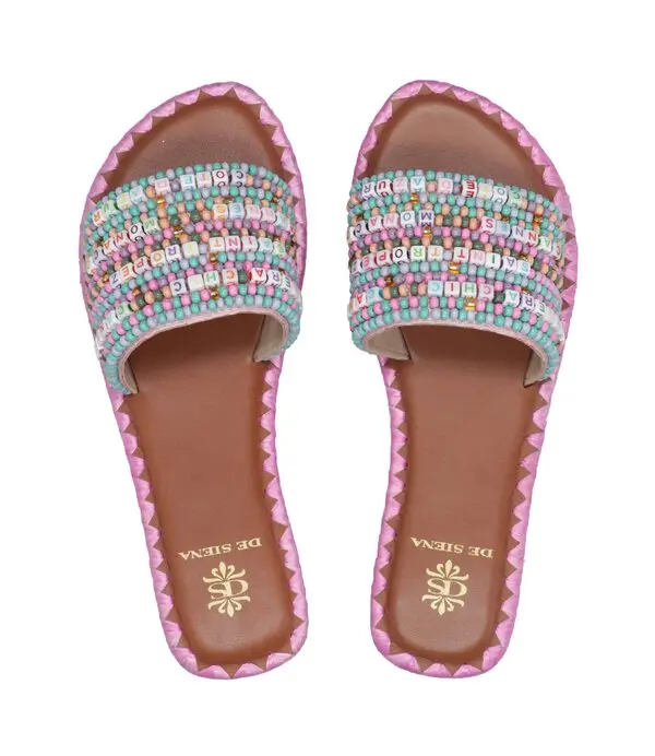 DE SIENA Beaded Leather Slides - Multicolour