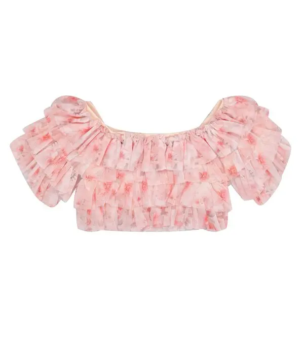 ANIYE BY Floral Tulle Cropped Top