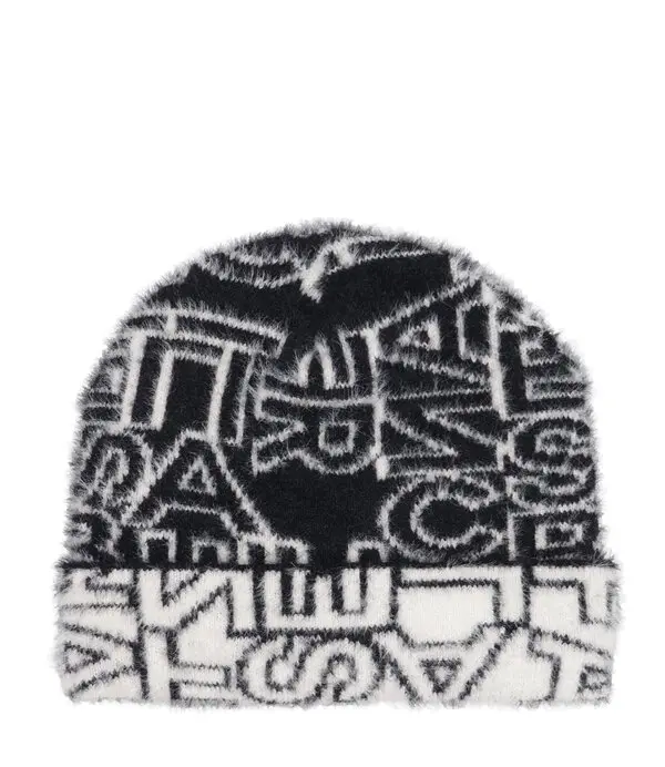 Elisabetta Franchi Jacquard Lettering Pattern Beanie - Black+ivory