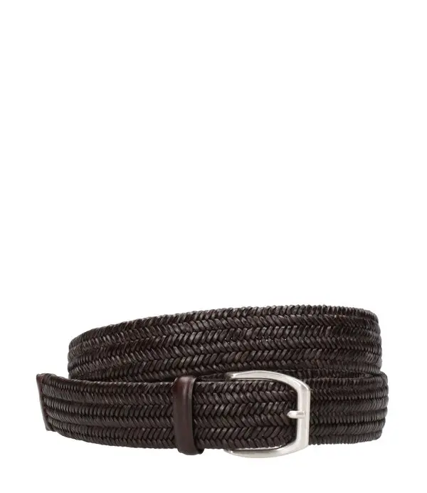 ORTIGNI Braided Leather Belt - Brown