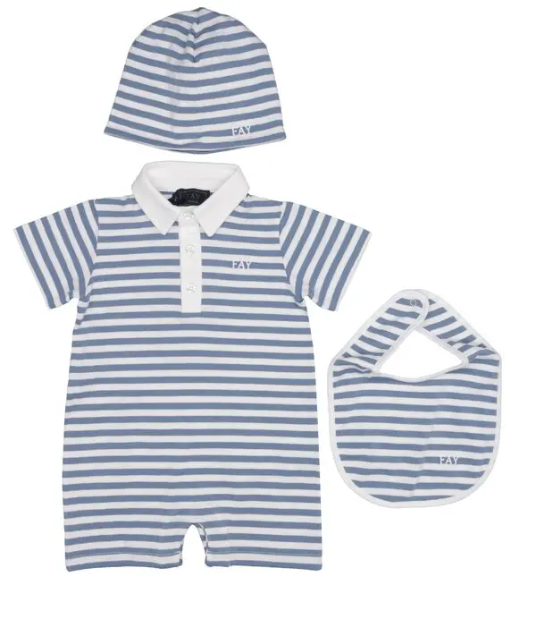 FAY Cotton Romper Set - Bianco+azzurro