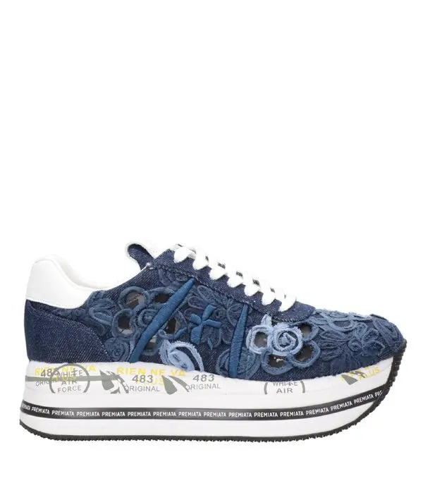 Premiata Denim Embroidered Sneakers