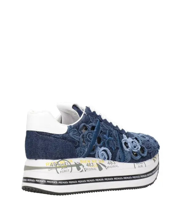 Premiata Denim Embroidered Sneakers