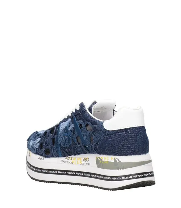 Premiata Denim Embroidered Sneakers