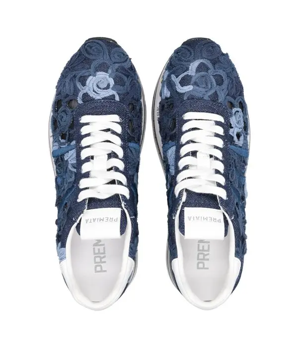 Premiata Denim Embroidered Sneakers