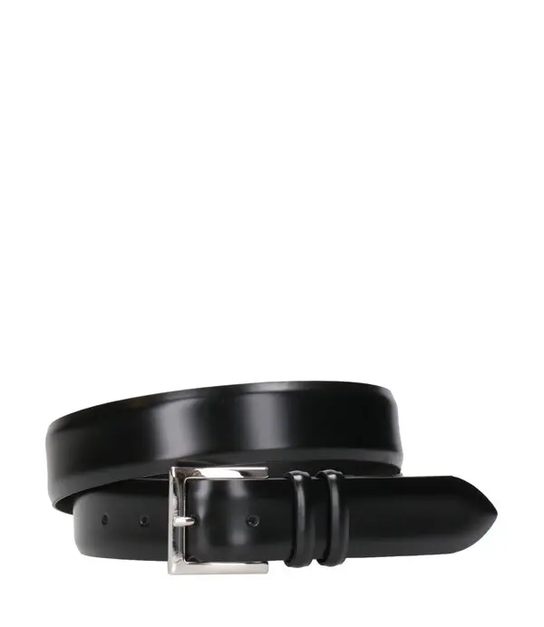 ORTIGNI Domed Calfskin Leather Belt - Black