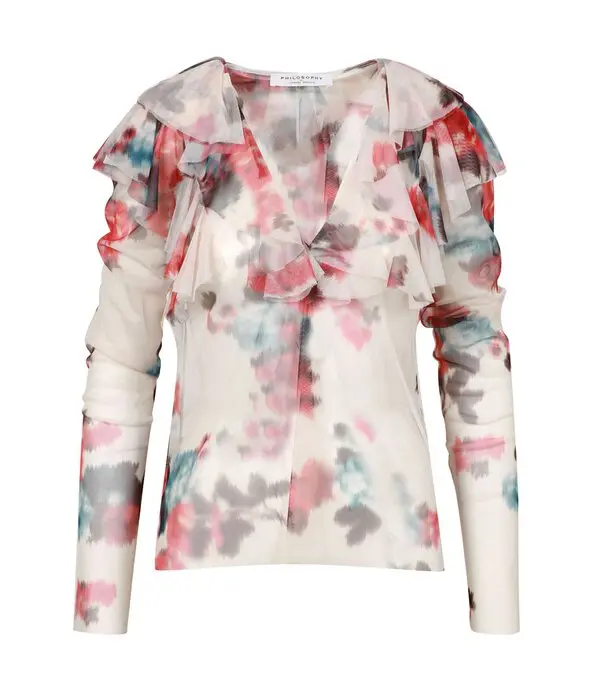 PHILOSOPHY BY LORENZO SERAFINI Floral Print Tulle Shirt - Beige