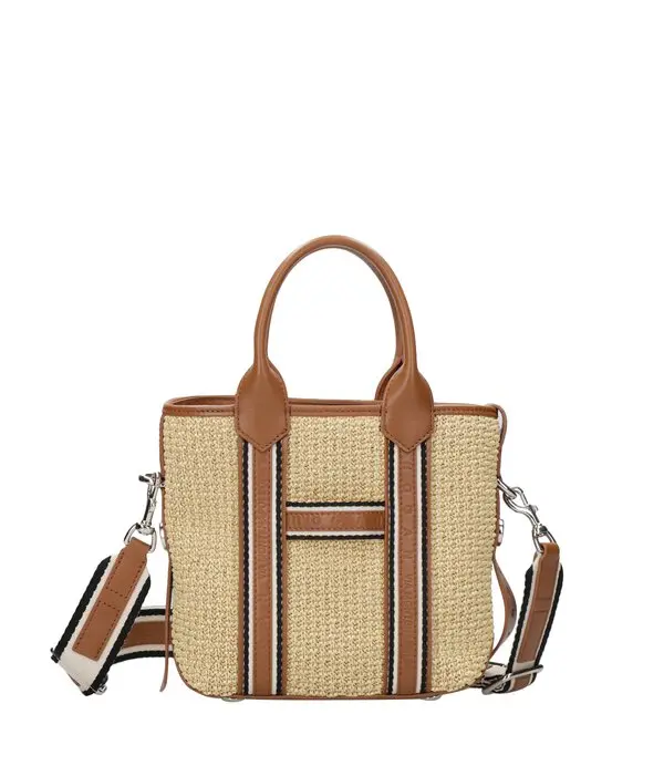 Hogan Raffia And Leather Shopping Bag