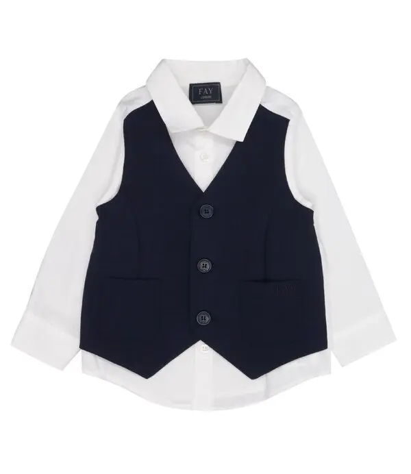 FAY Shirt With Wool Blend Vest - Avorio+blu