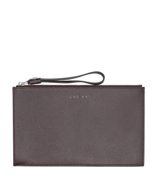 ORTIGNI Grained Leather Wristlet - Ebony