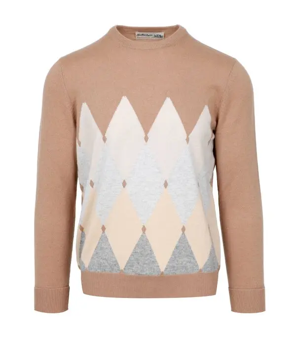 Ballantyne Cashmere Diamond Pattern Sweater Cammello+Beige