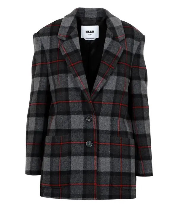 MSGM Single-breasted Tartan Wool-blend Blazer