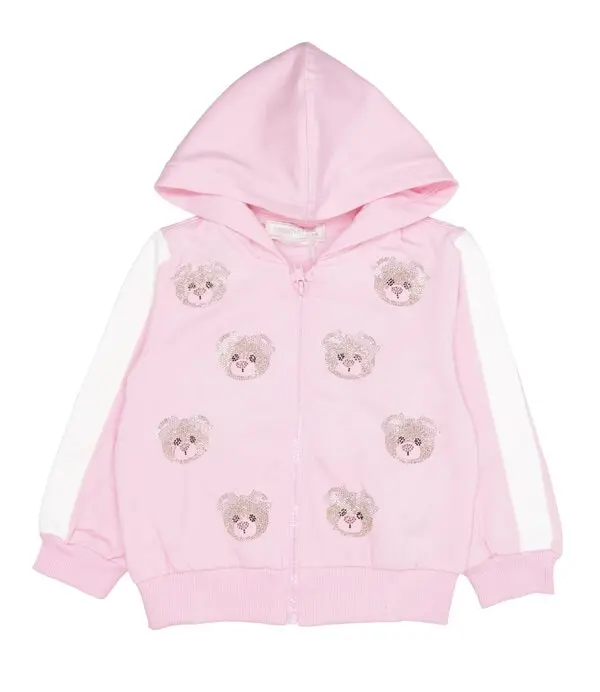 Monnalisa Cotton Sweatshirt With Rhinestone Teddy Bear Decoration