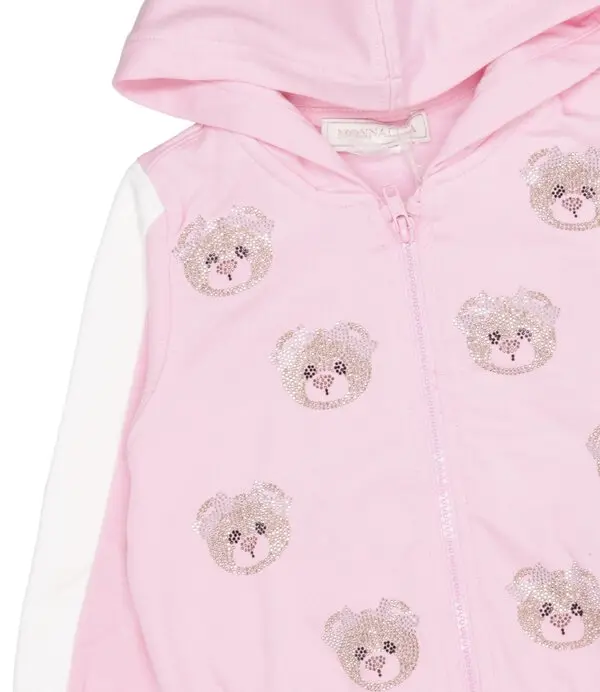 Monnalisa Cotton Sweatshirt With Rhinestone Teddy Bear Decoration