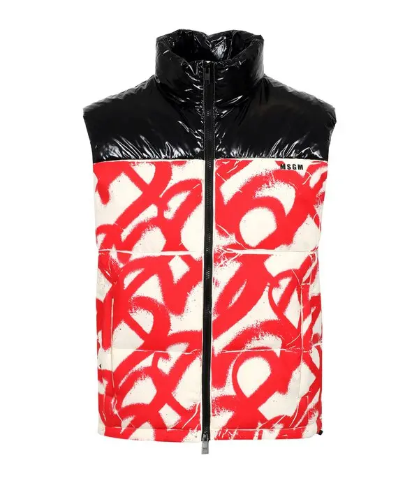 MSGM Quilted Down Vest - Bianco+nero+rosso