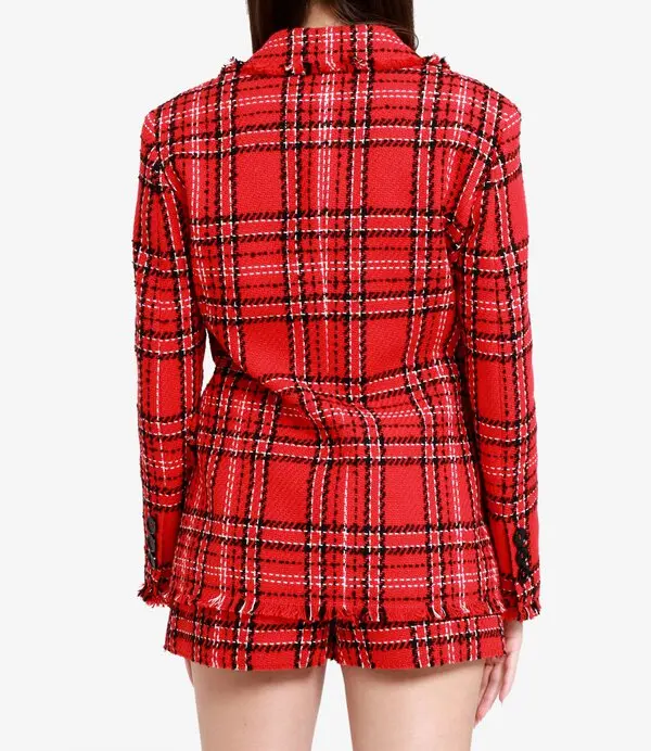 MSGM Cotton Tweed Tartan Double-breasted Blazer