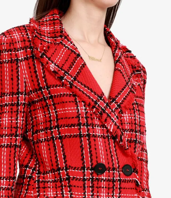 MSGM Cotton Tweed Tartan Double-breasted Blazer