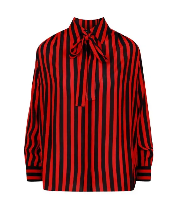 MSGM Vertical Striped Viscose Satin Shirt - Rosso+nero