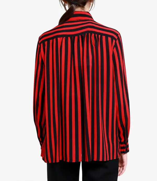 MSGM Vertical Striped Viscose Satin Shirt - Rosso+nero