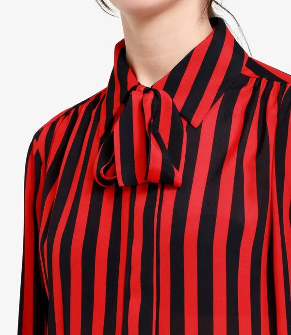 MSGM Vertical Striped Viscose Satin Shirt - Rosso+nero