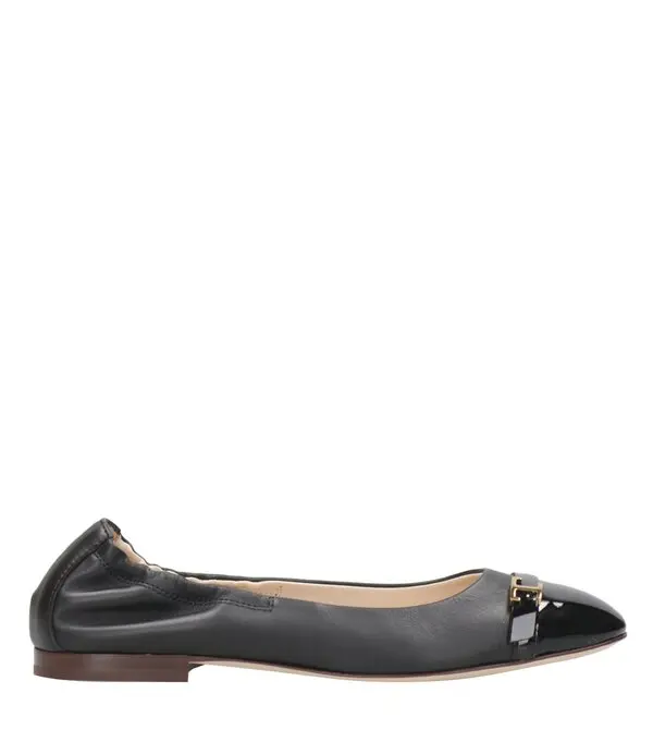 TOD'S Leather Ballerinas With Patent Leather Cap Toe