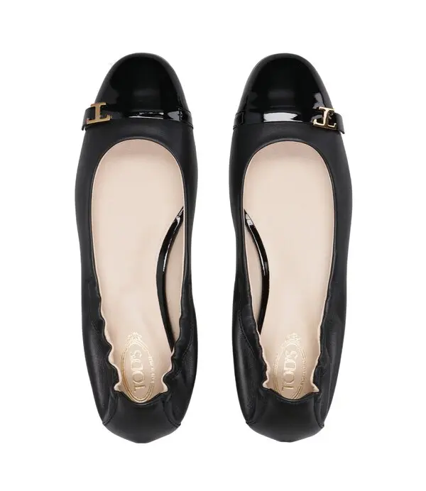 TOD'S Leather Ballerinas With Patent Leather Cap Toe