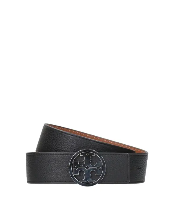 Tory Burch Grained Leather Belt - Black+suede
