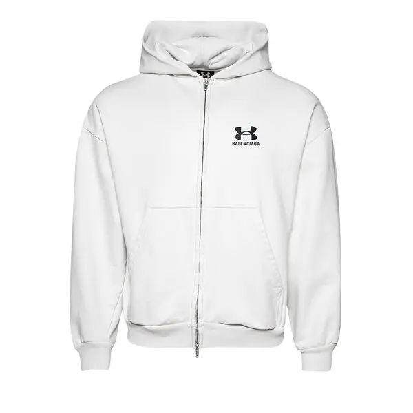 Balenciaga Logo Embroidered Zip-up Hoodie - White