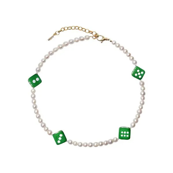VEERT The Pearl Green 4 Dice Necklace - White