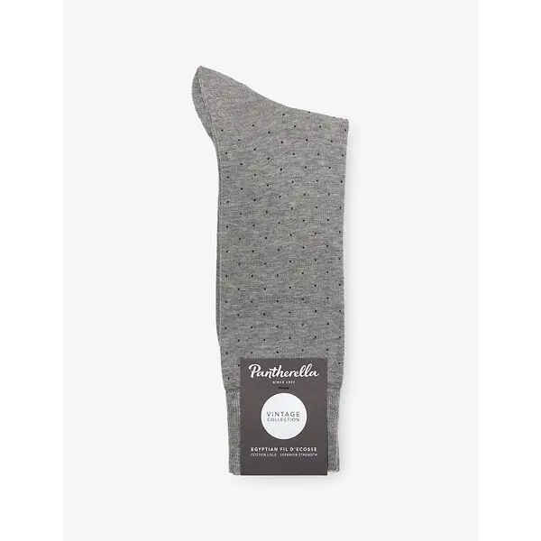 Pantherella Gadsbury Long Pin-dot Cotton-blend Dress Socks - Mid Grey Mix